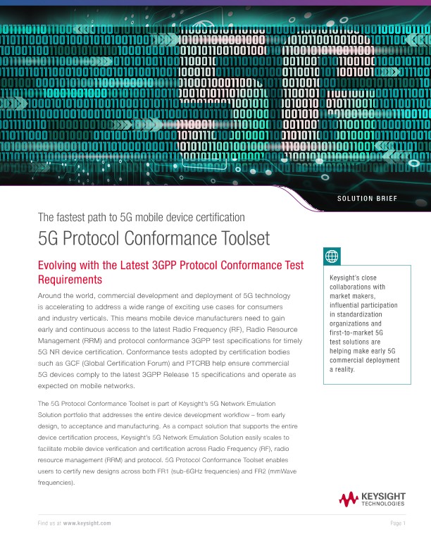 5G Protocol Conformance Toolset PDF Asset Page | Keysight